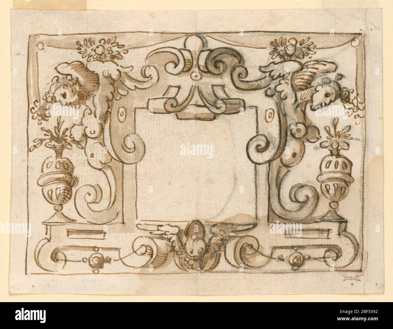 Strapwork Design. Strapwork with harpies and floral vases frame a ...