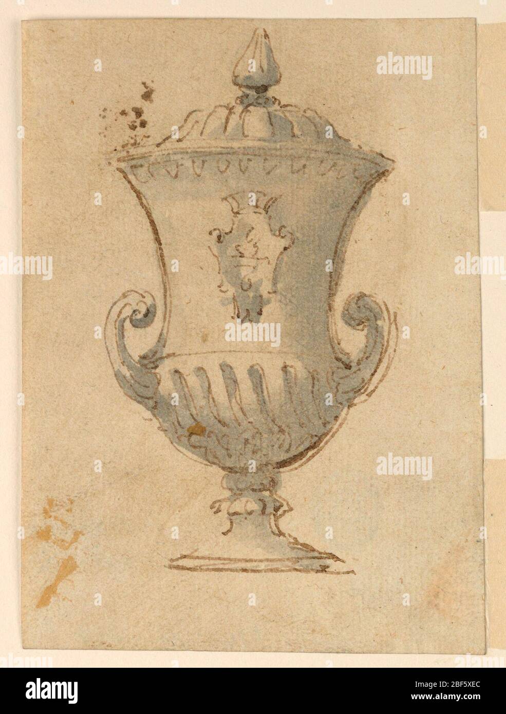 Design for an Urn. Elevation of a vase with handles and a pointed ...