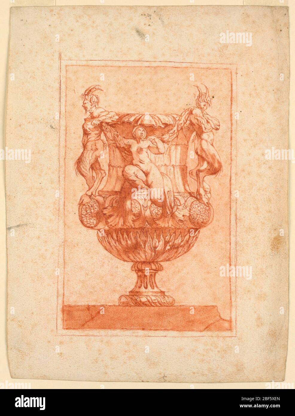 Design for a Vase. Elevation of a vase decorated with two male satyrs ...
