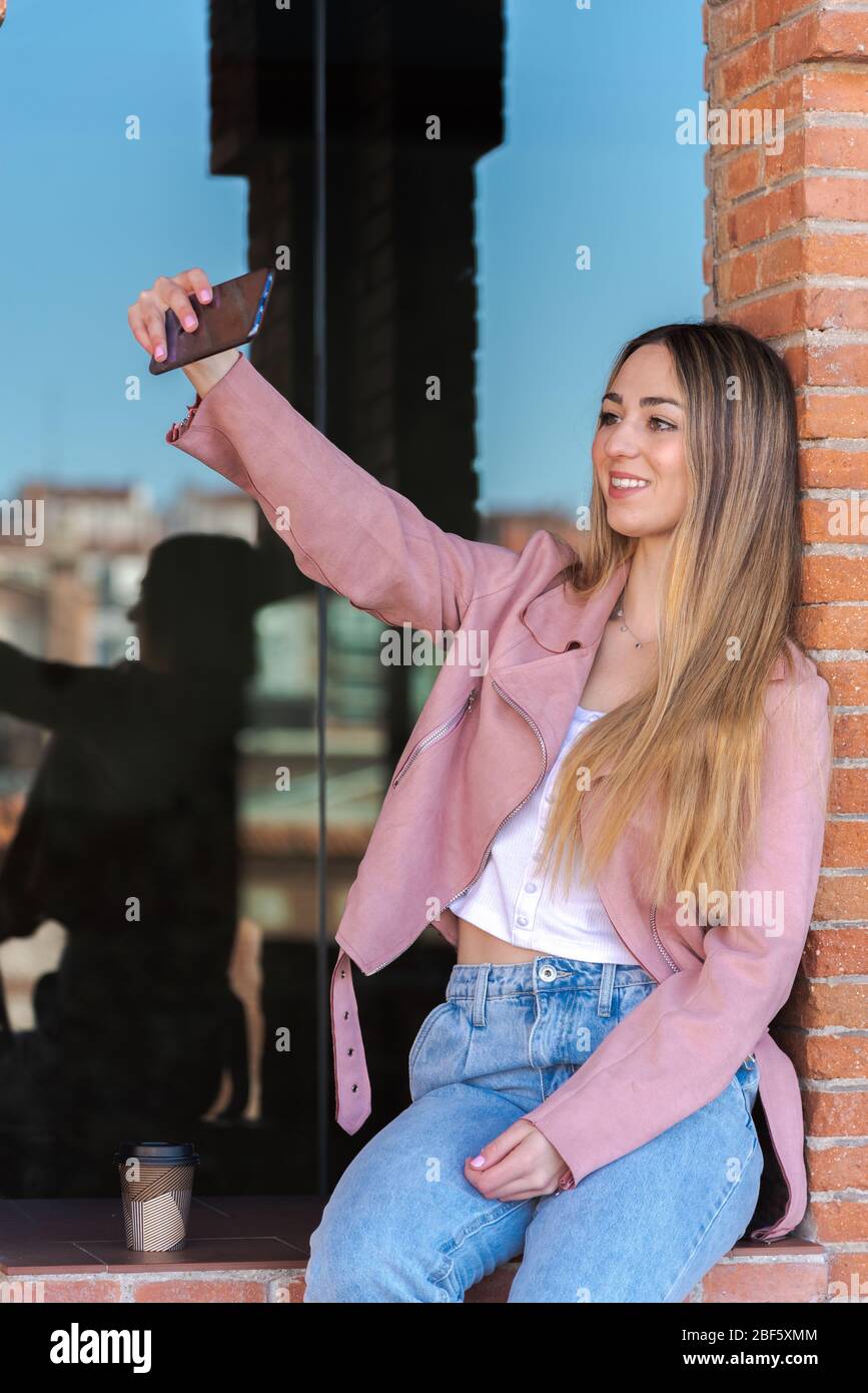Woman Leaning Against Glass Window High Resolution Stock Photography ...