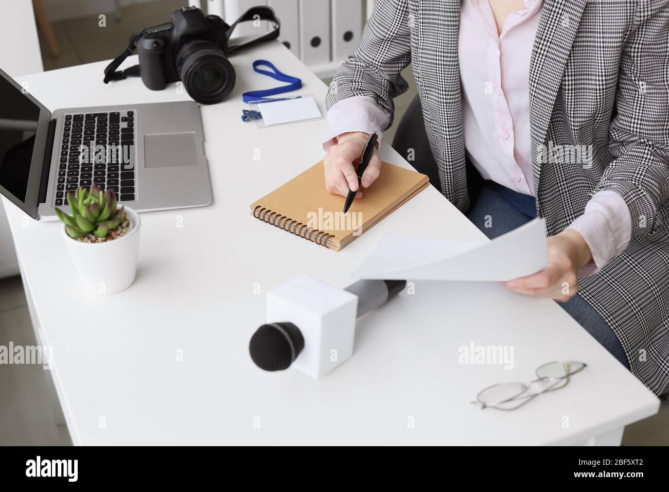 Female journalist working in office Stock Photo - Alamy