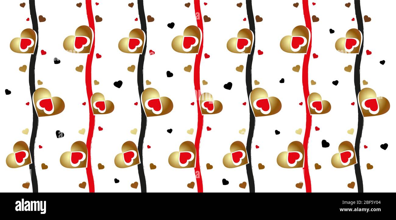 Pattern with gold and red hearts. Pattern for fabric, textile, wrapping ...
