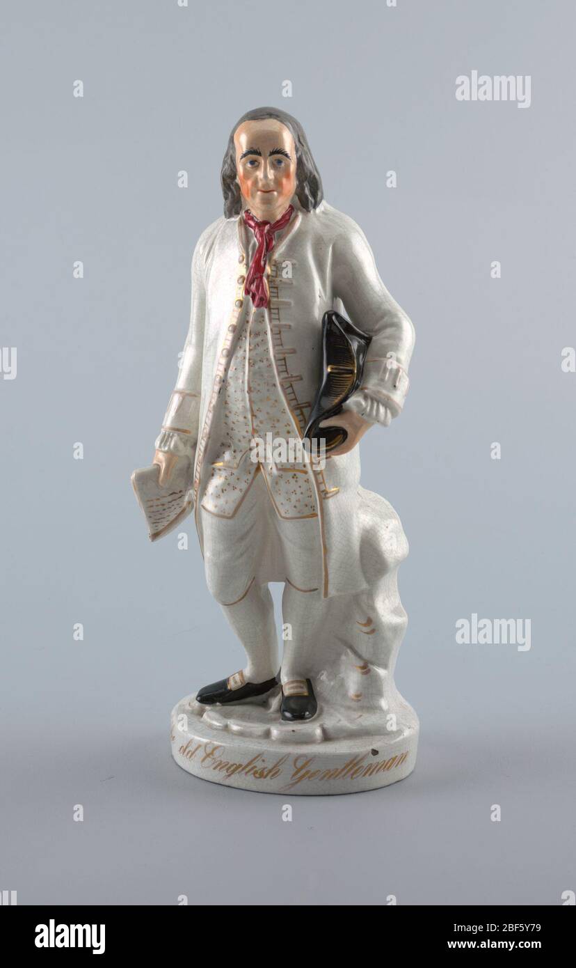 Figure. Statuette of Benjamin Franklin standing before a tree-stump ...