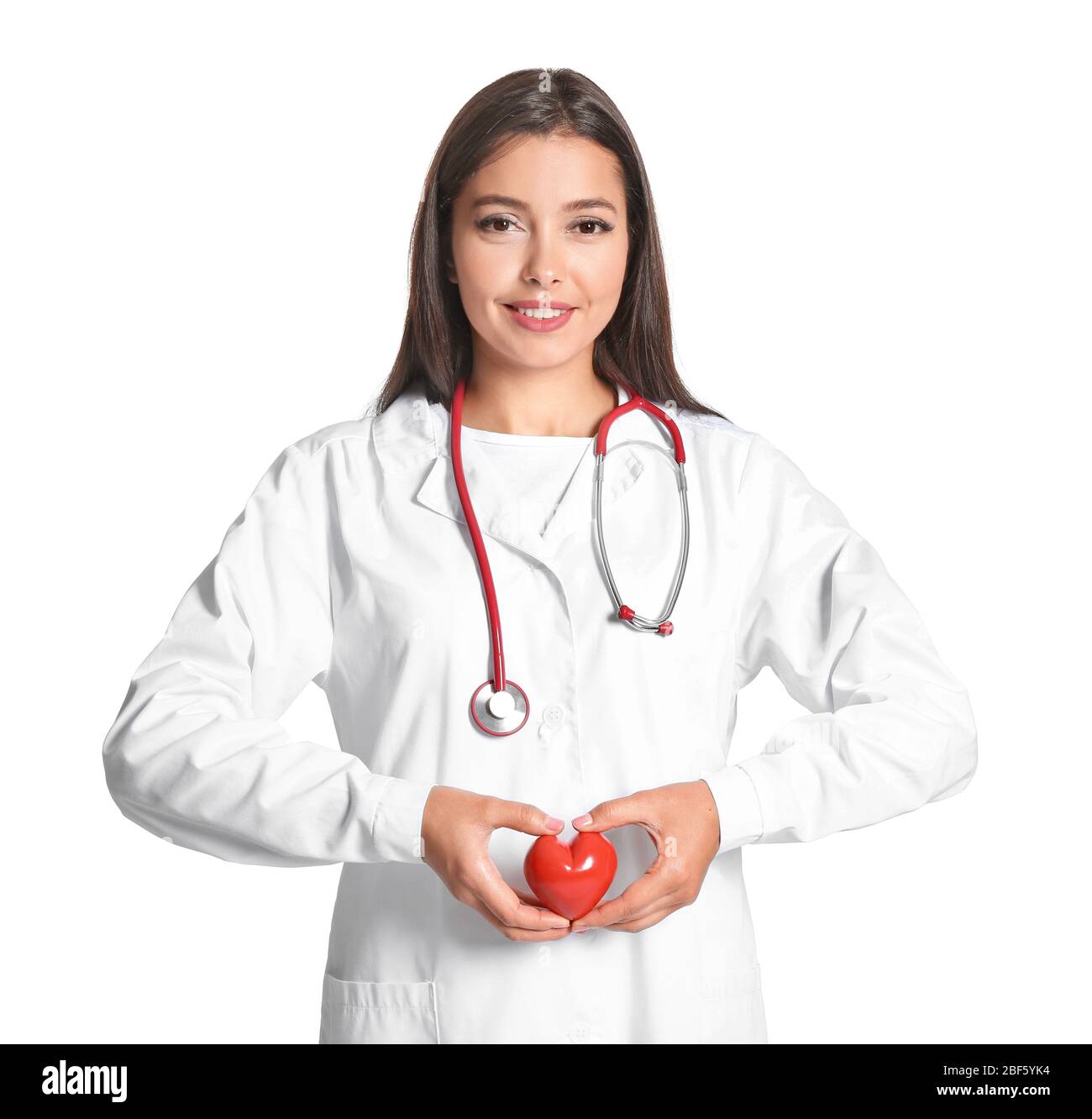 Female cardiologist on white background Stock Photo - Alamy