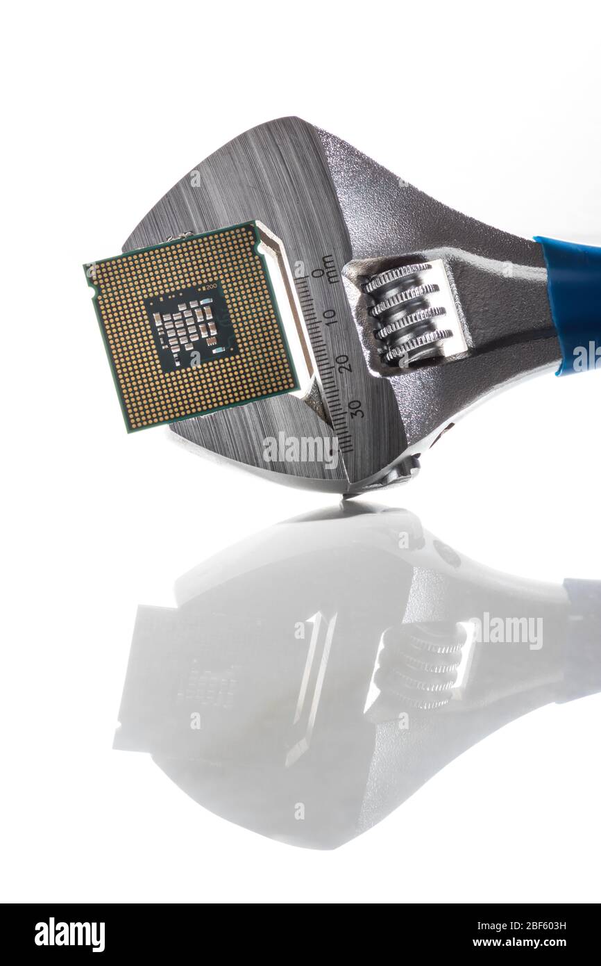 Microprocessor - closeup detail, white background Stock Photo - Alamy