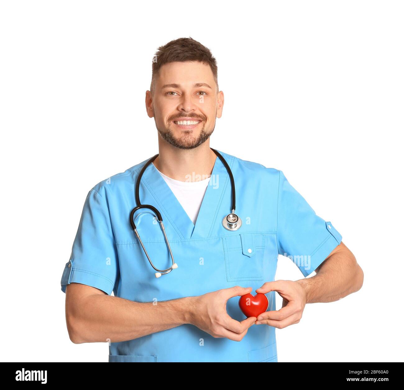 Male cardiologist on white background Stock Photo - Alamy