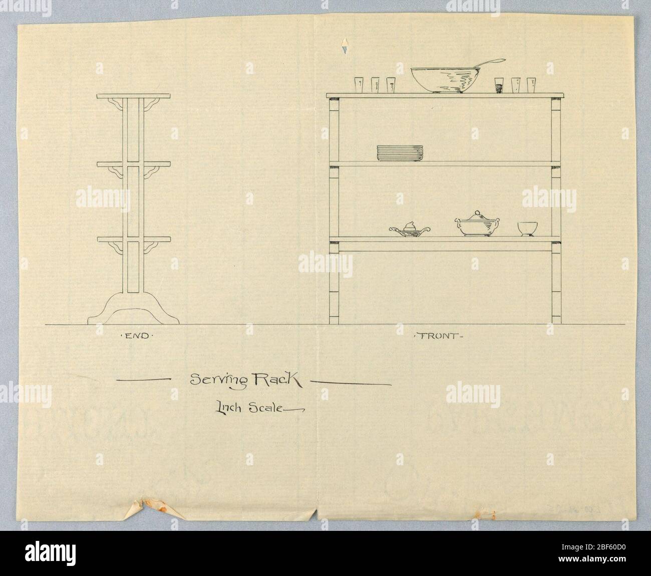 Design for Serving Rack with Three Shelves Front and Side elevations ...