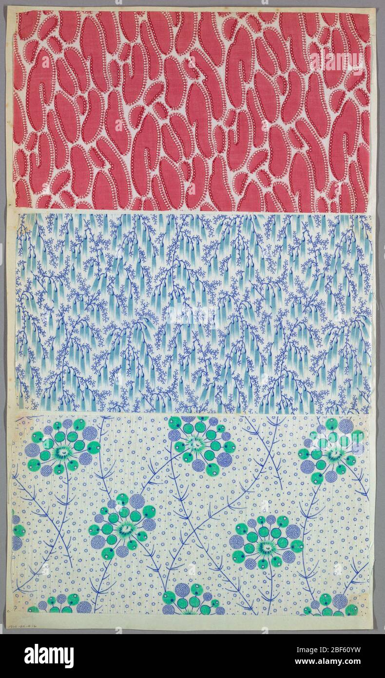 Textile. One of seven pages from a printed fabric sample book.Page is ...
