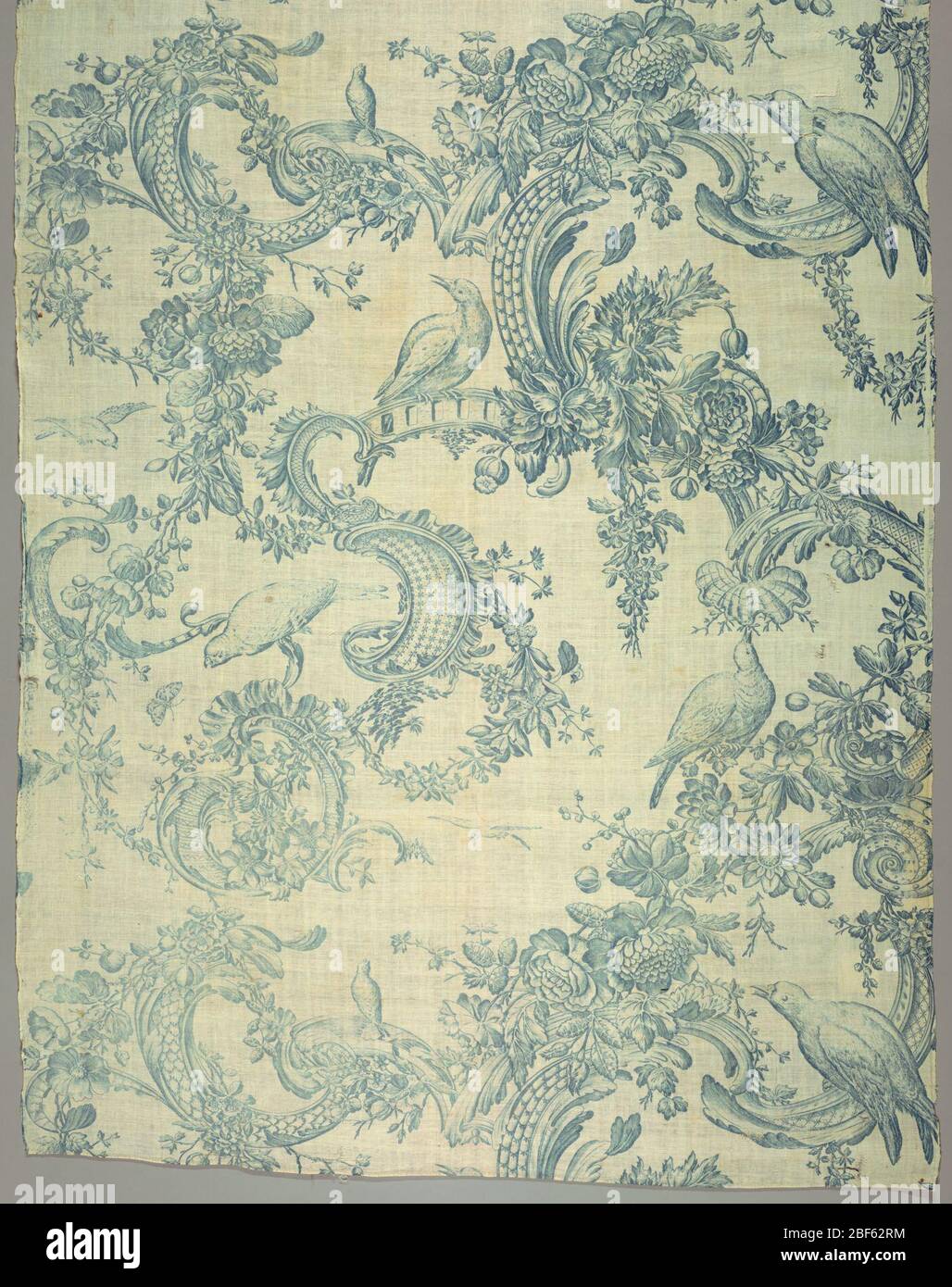 Birds. Large scale design printed in blue on white shows birds among ...