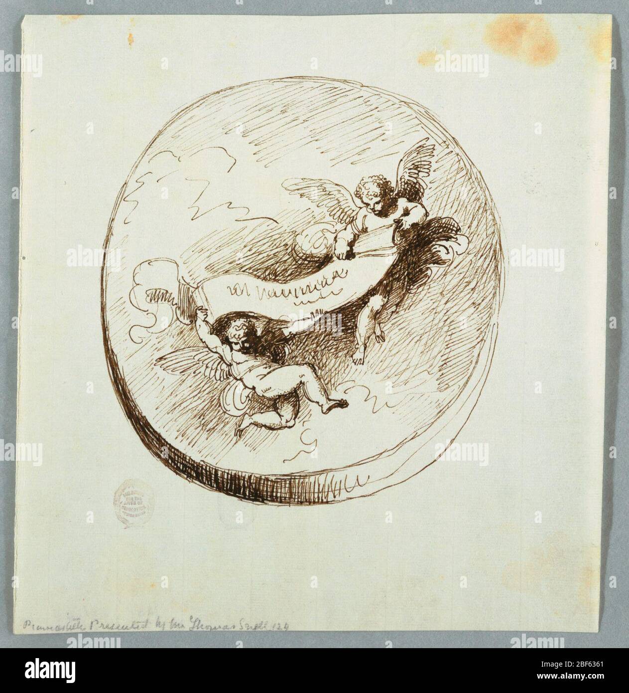 Two Flying Putti with Banderole. Vertical rectangle showing two loosely ...
