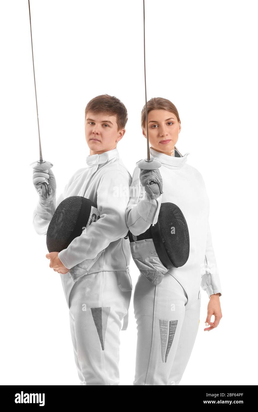 Young fencers on white background Stock Photo - Alamy