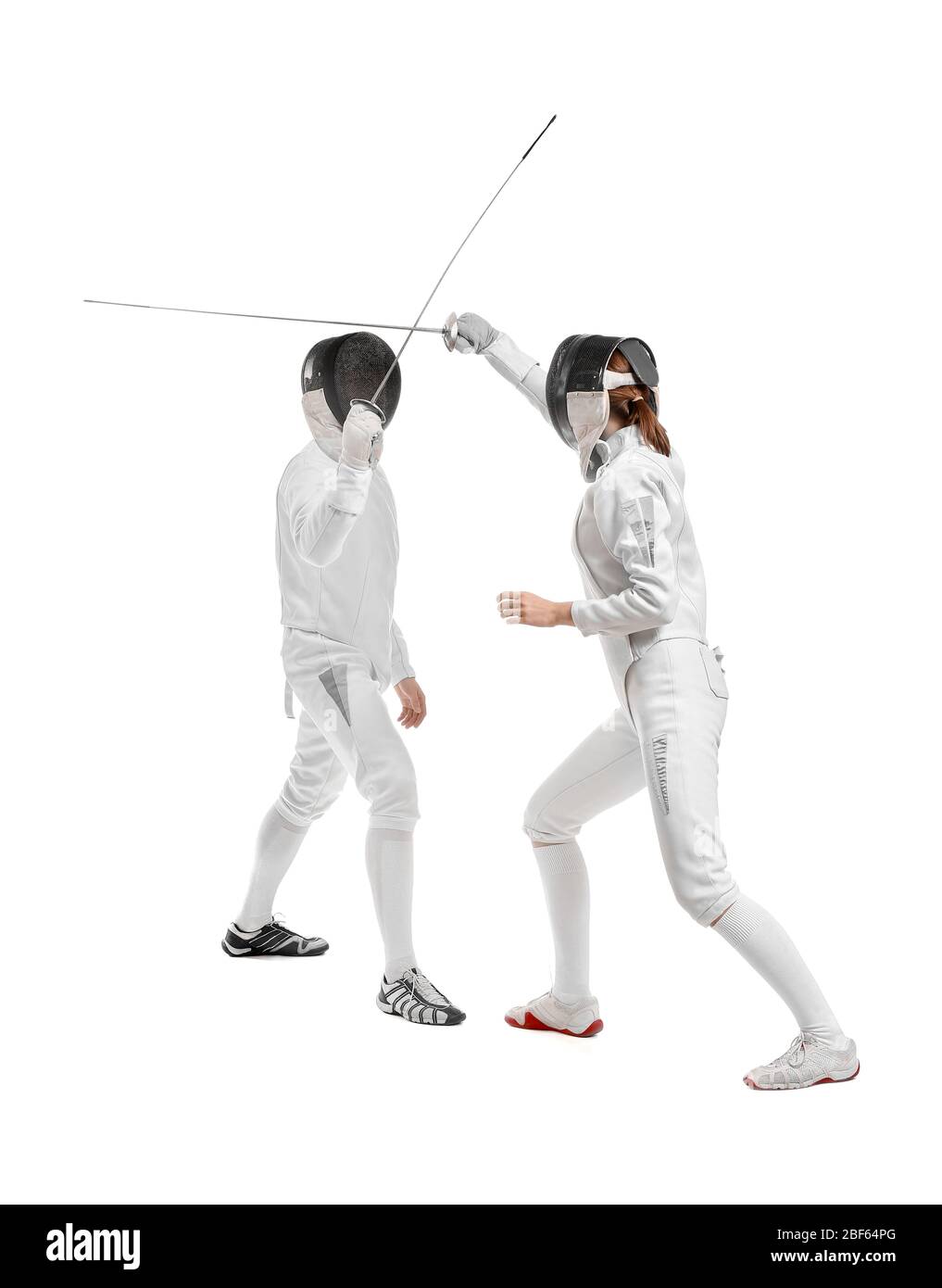 Young fencers on white background Stock Photo - Alamy