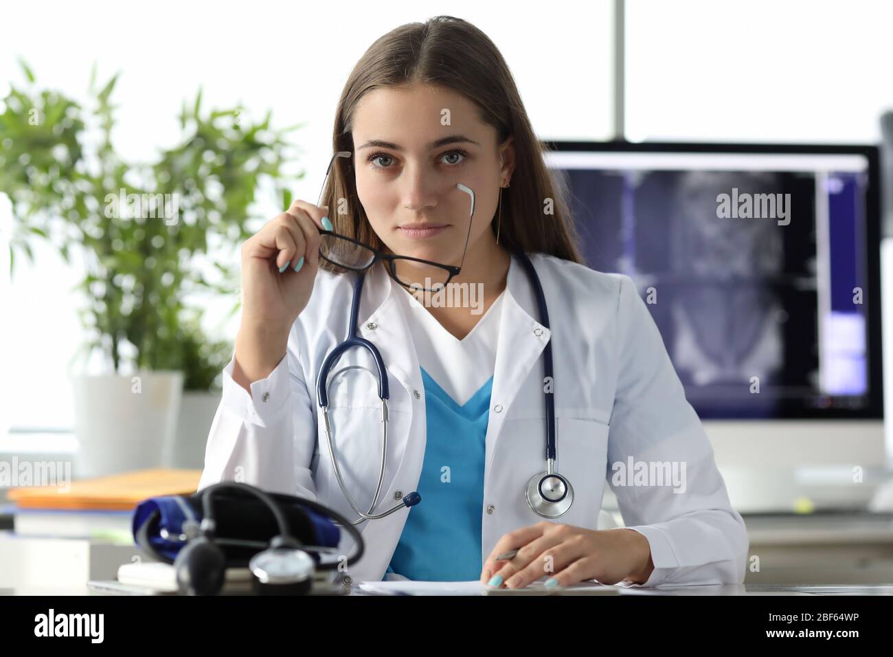 Serious nurse in special uniform Stock Photo - Alamy