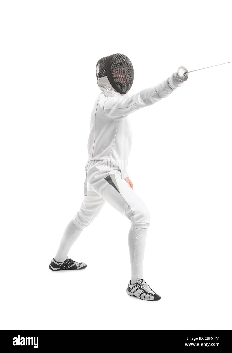 Young fencer on white background Stock Photo - Alamy