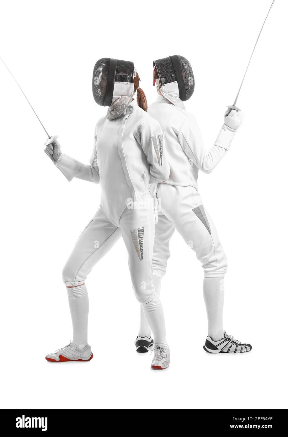 Young fencers on white background Stock Photo - Alamy