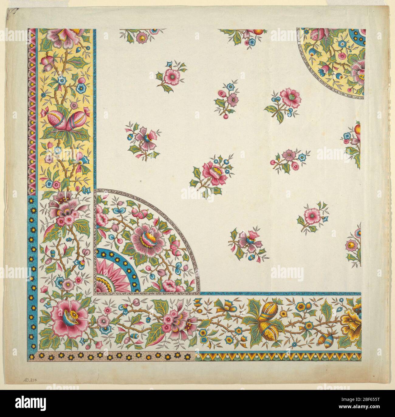 Drawing. One quarter of design showing corner border with alternate ...