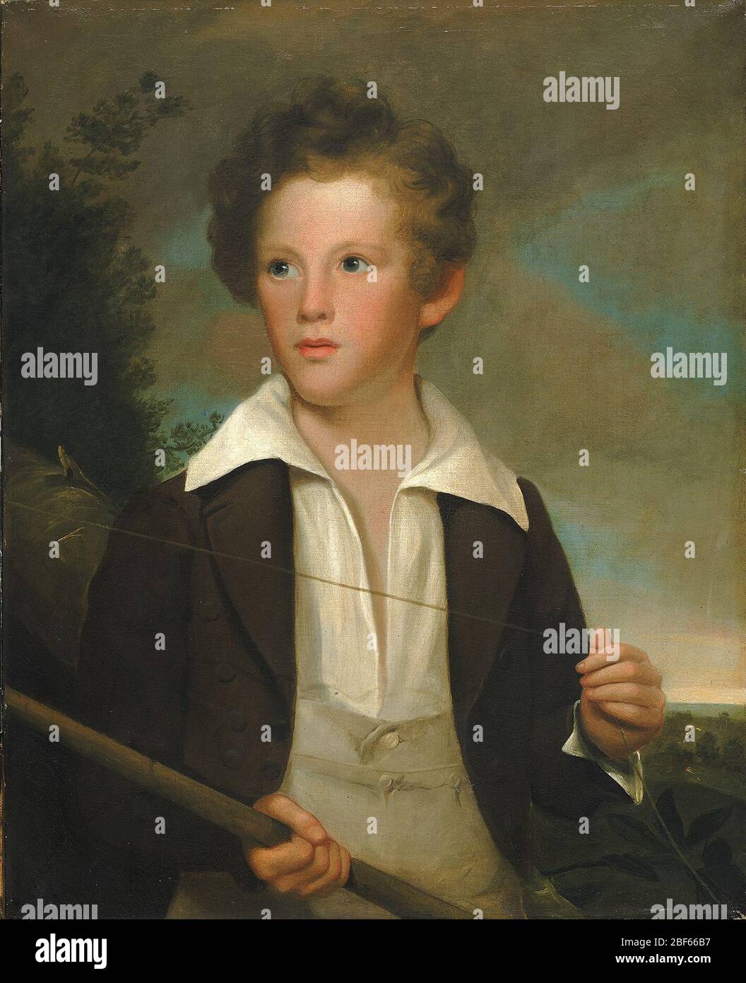 Boy with a Fishing Pole. With his wide eyes, flushed cheeks, and curls ...