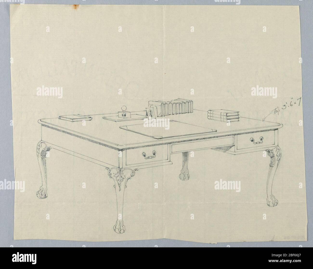 Design for Large Rectangular Writing Table with LionPaw Feet and Books ...