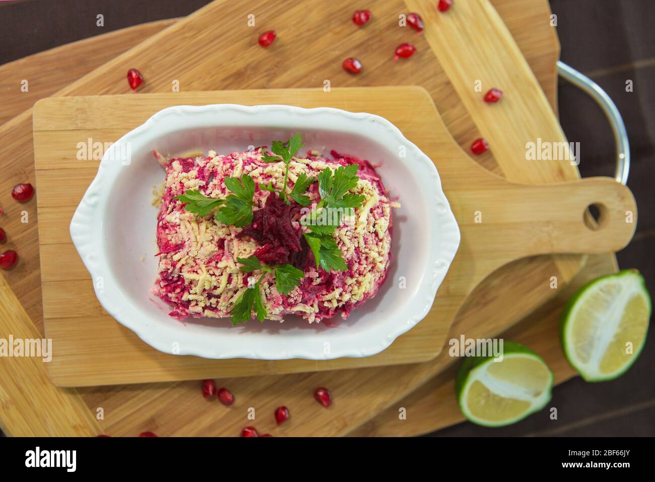 Grated boiled beetroot with garlic and mayonnaise. Panamanian party ...