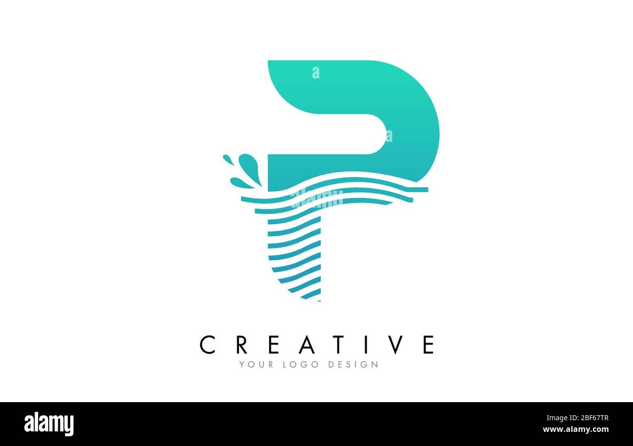P Letter Logo with Waves and Water Drops Design Vector Illustration ...