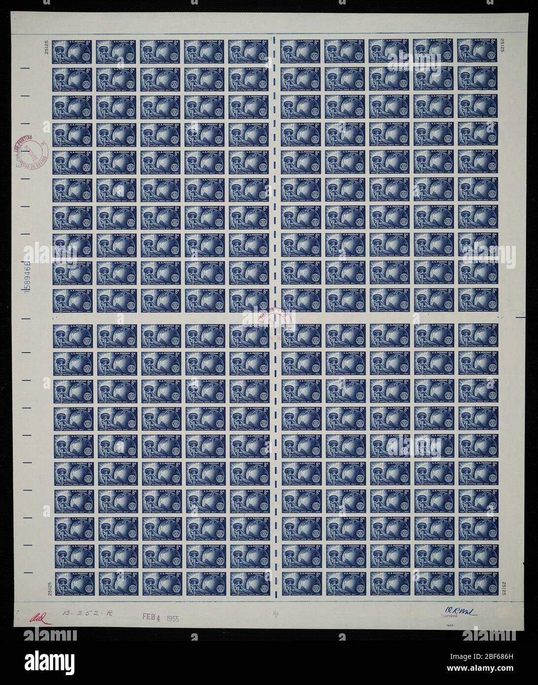 8c 50th Anniversary of Rotary International plate proof. Certified ...