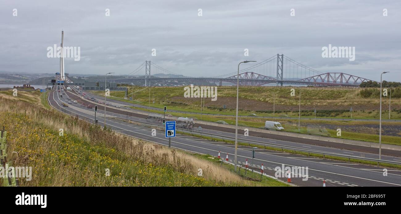 The new Forth Road Bridge, (motorway, M90), over the Firth of Forth ...