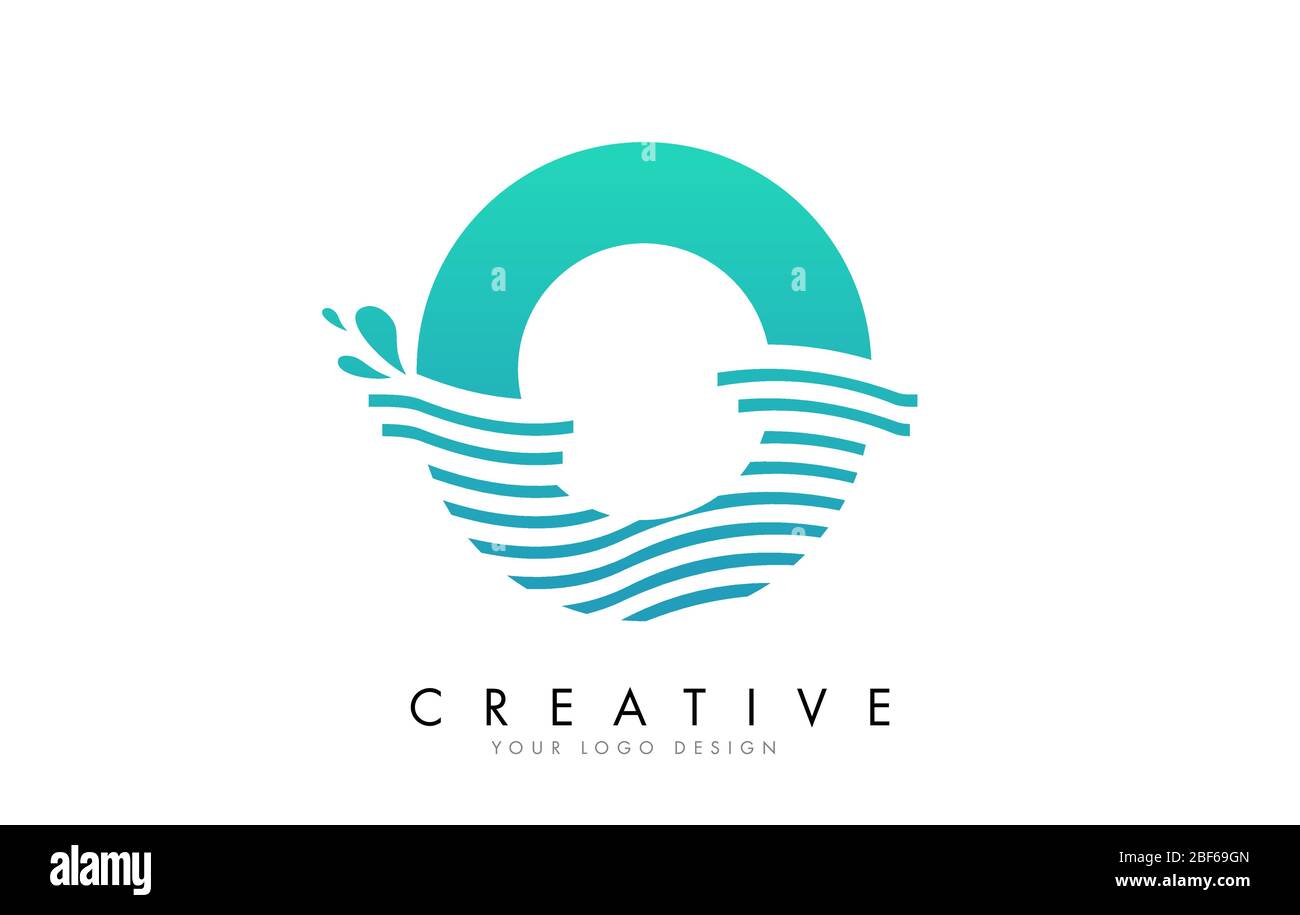 O Letter Logo with Waves and Water Drops Design Vector Illustration ...
