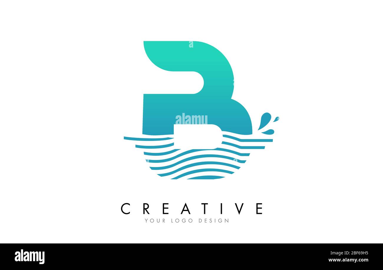 B Letter Logo with Waves and Water Drops Design Vector Illustration ...
