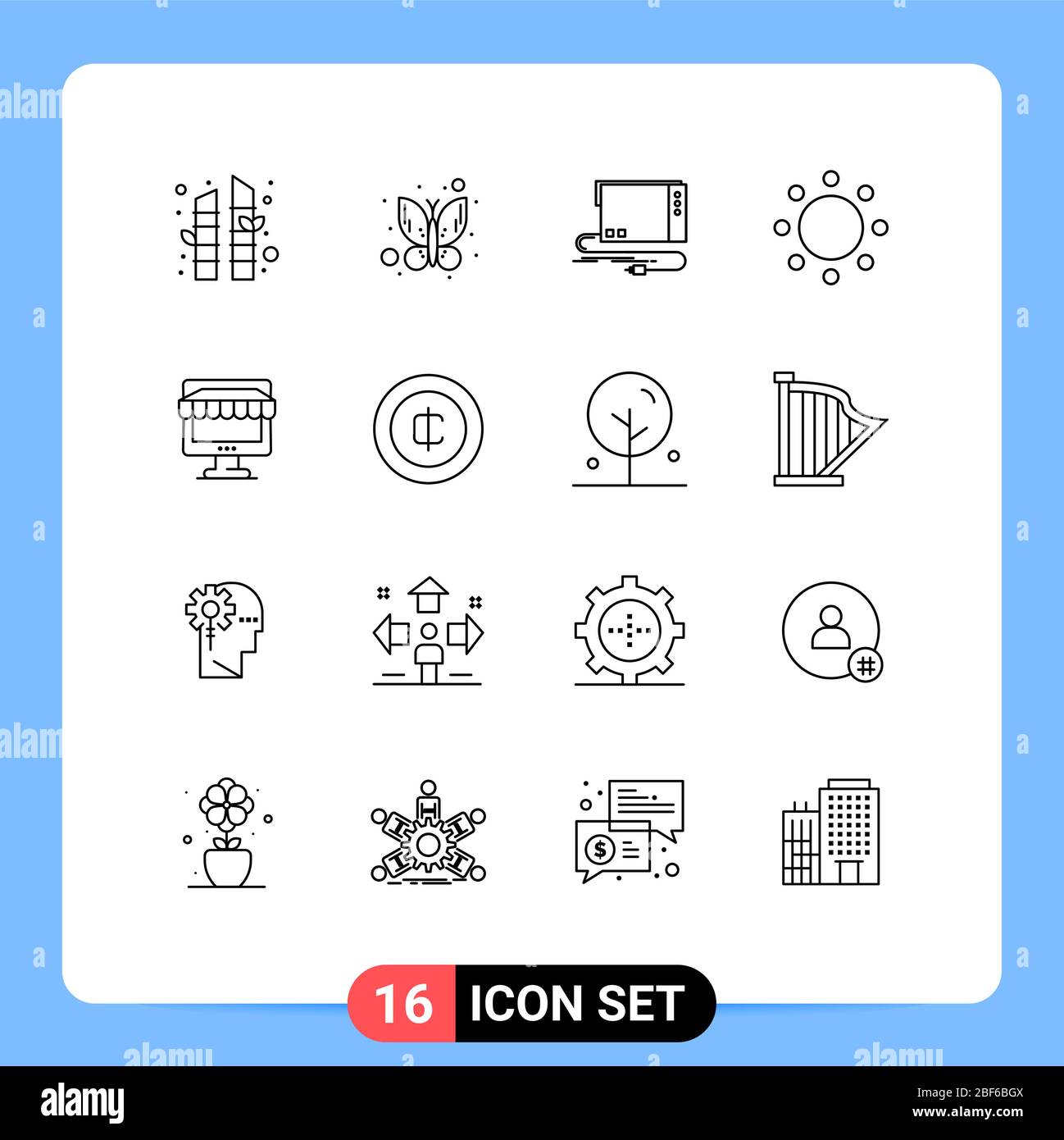 Pictogram Set of 16 Simple Outlines of shopping, ecommerce, external ...