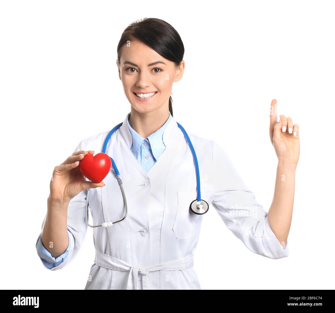 Female cardiologist on white background Stock Photo - Alamy