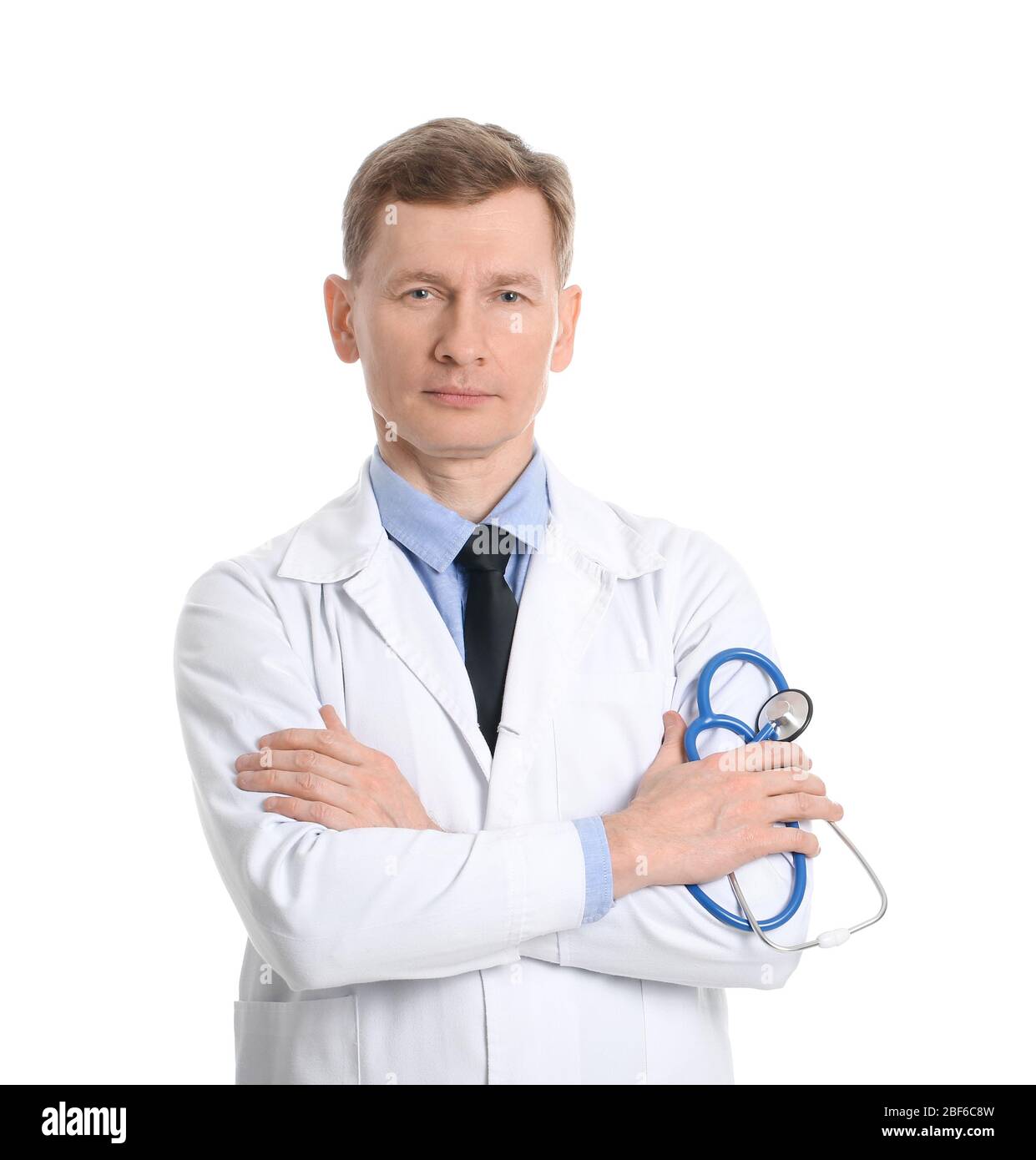 Male cardiologist on white background Stock Photo - Alamy