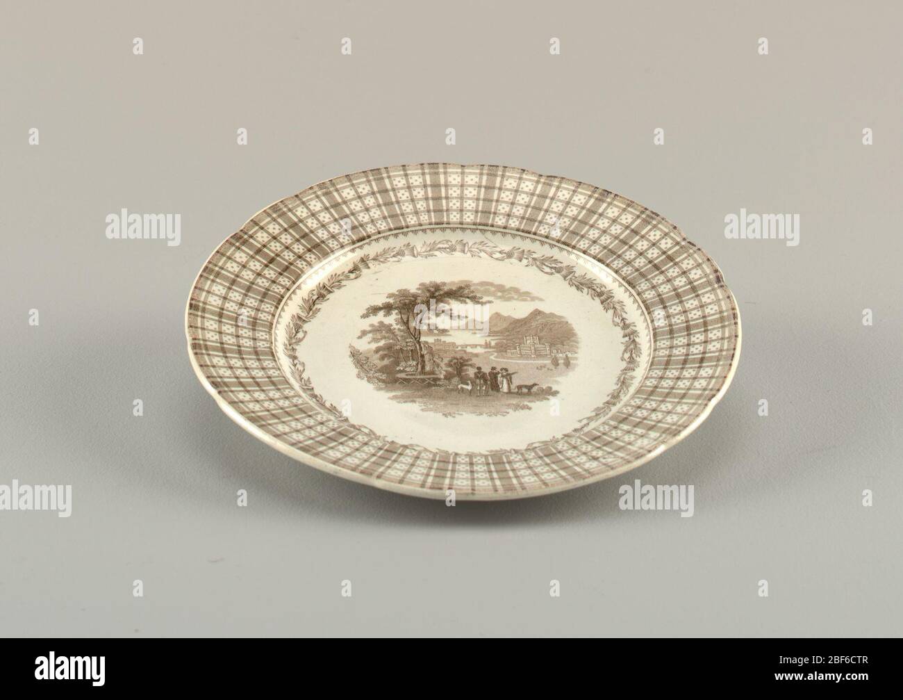 Plate with View of Bredalbane Scotland. Plate with brown transfer print ...