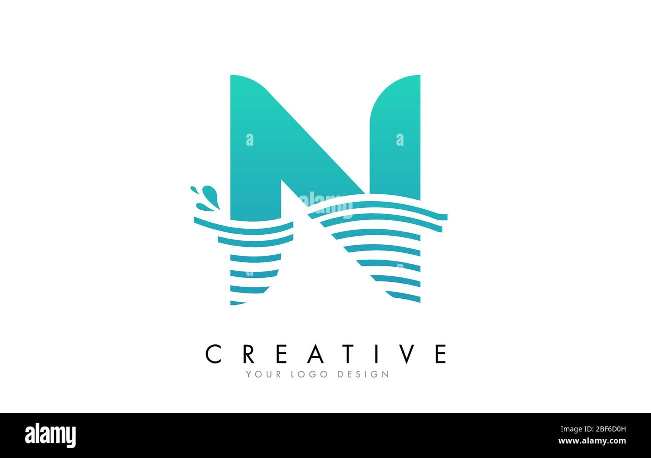 N Letter Logo with Waves and Water Drops Design Vector Illustration ...