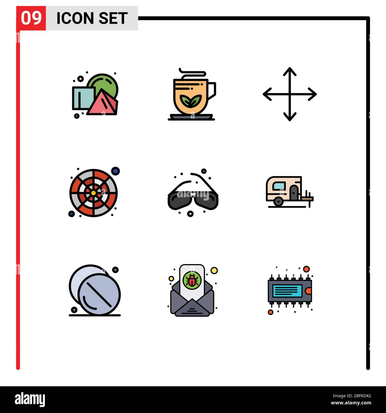 Stock Vector Icon Pack of 9 Line Signs and Symbols for glasses, color ...