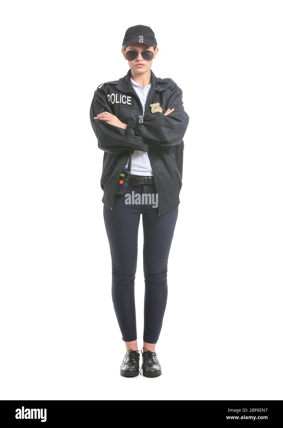 Female police officer on white background Stock Photo - Alamy