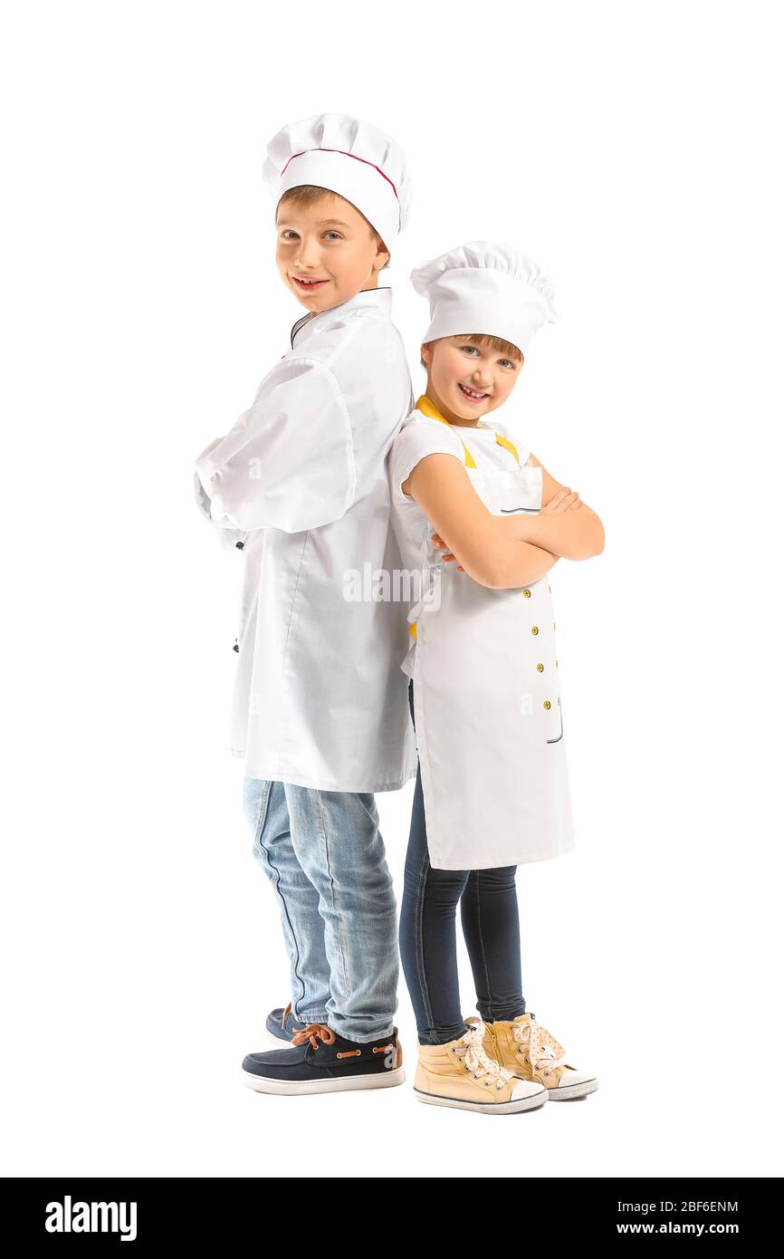 Cute little chefs on white background Stock Photo - Alamy