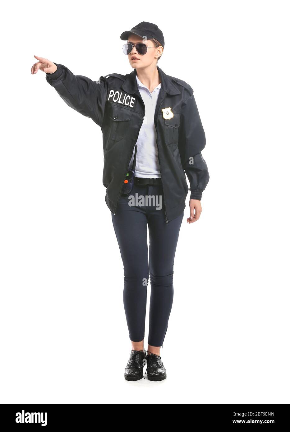 Female police officer on white background Stock Photo - Alamy