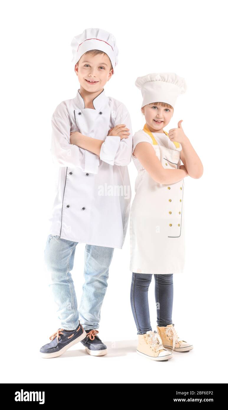 Cute little chefs on white background Stock Photo - Alamy