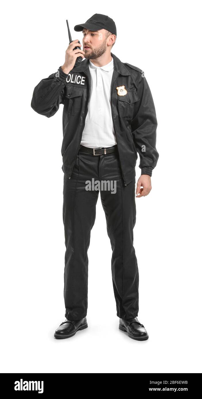 Male police officer on white background Stock Photo - Alamy