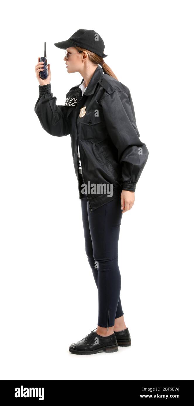 Female police officer on white background Stock Photo - Alamy