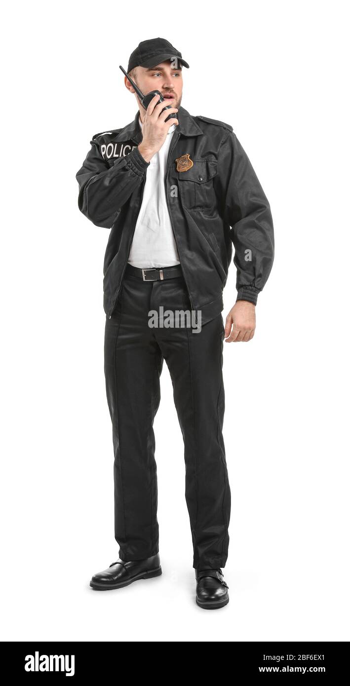 Male police officer on white background Stock Photo - Alamy