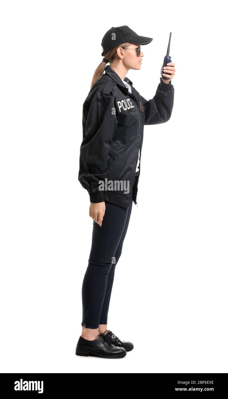 Female police officer on white background Stock Photo - Alamy