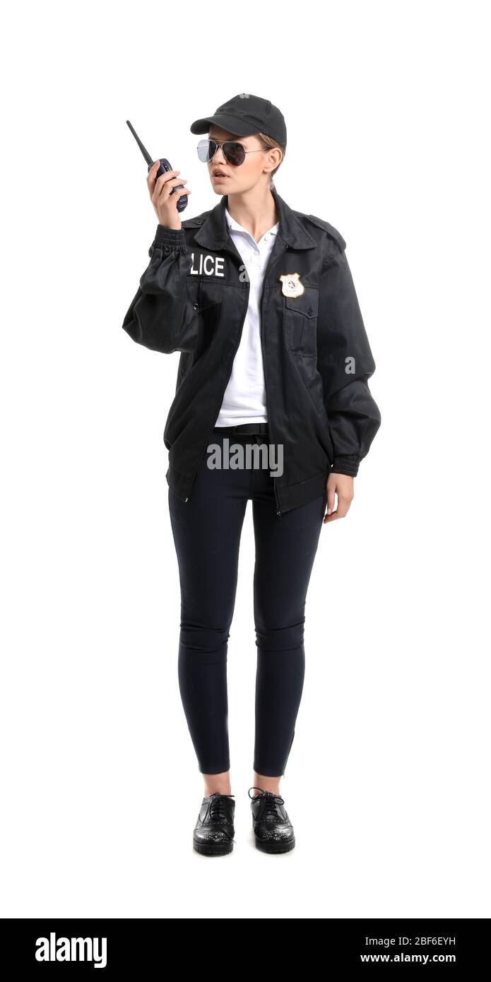 Female police officer on white background Stock Photo - Alamy