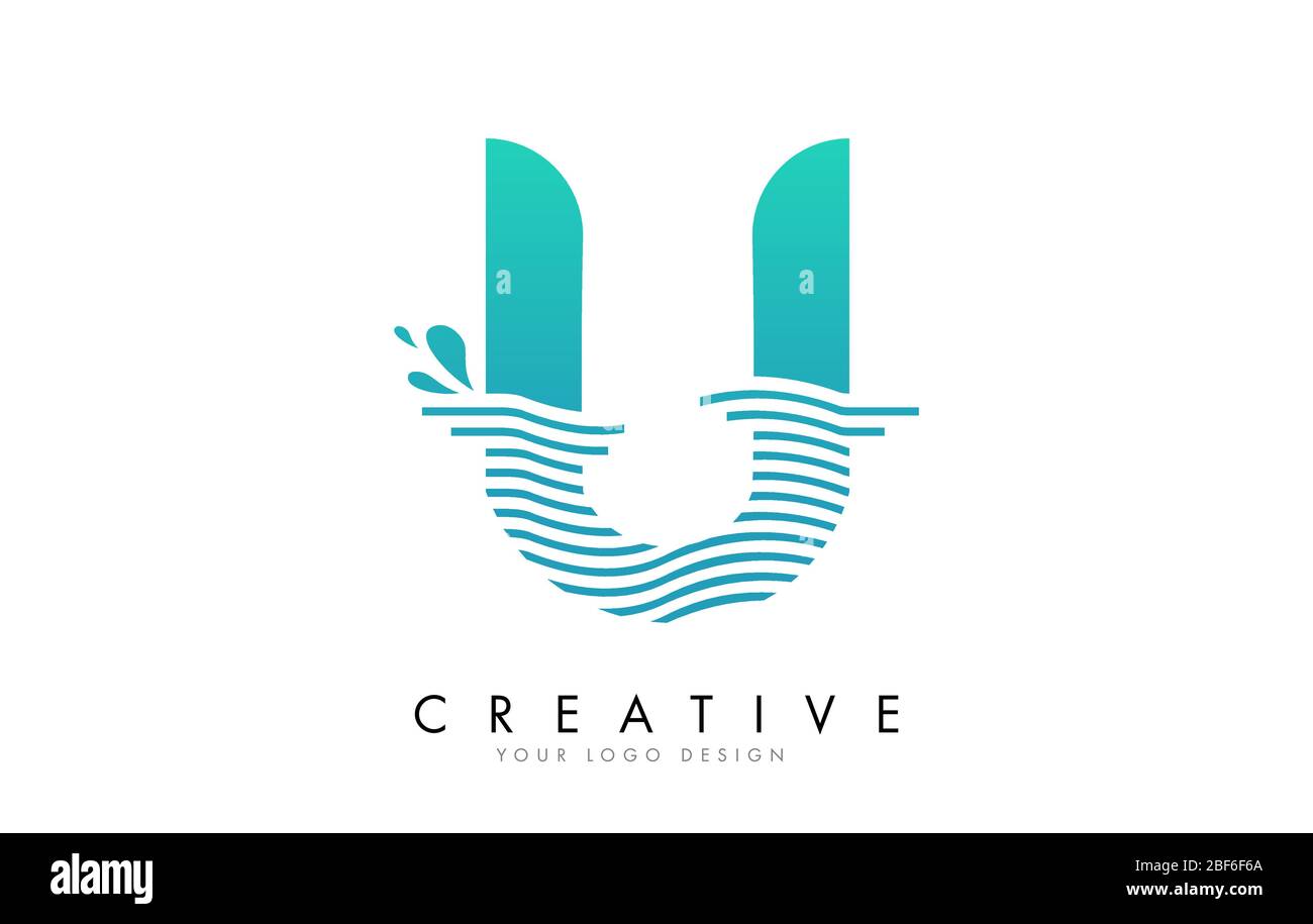 U Letter Logo with Waves and Water Drops Design Vector Illustration ...
