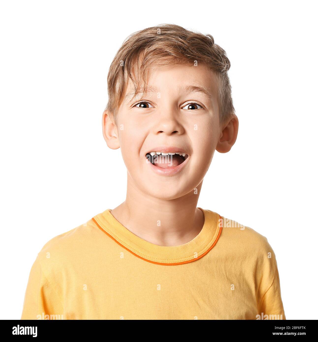 Happy little boy with healthy teeth on white background Stock Photo - Alamy