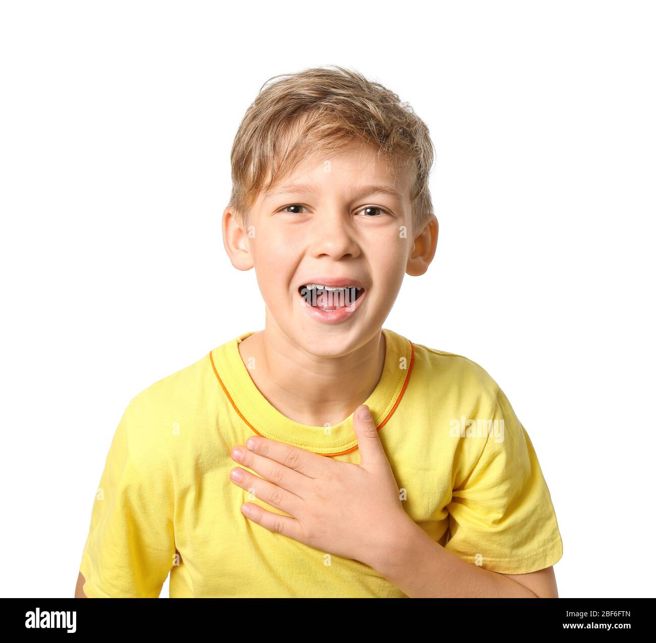 Happy little boy with healthy teeth on white background Stock Photo - Alamy
