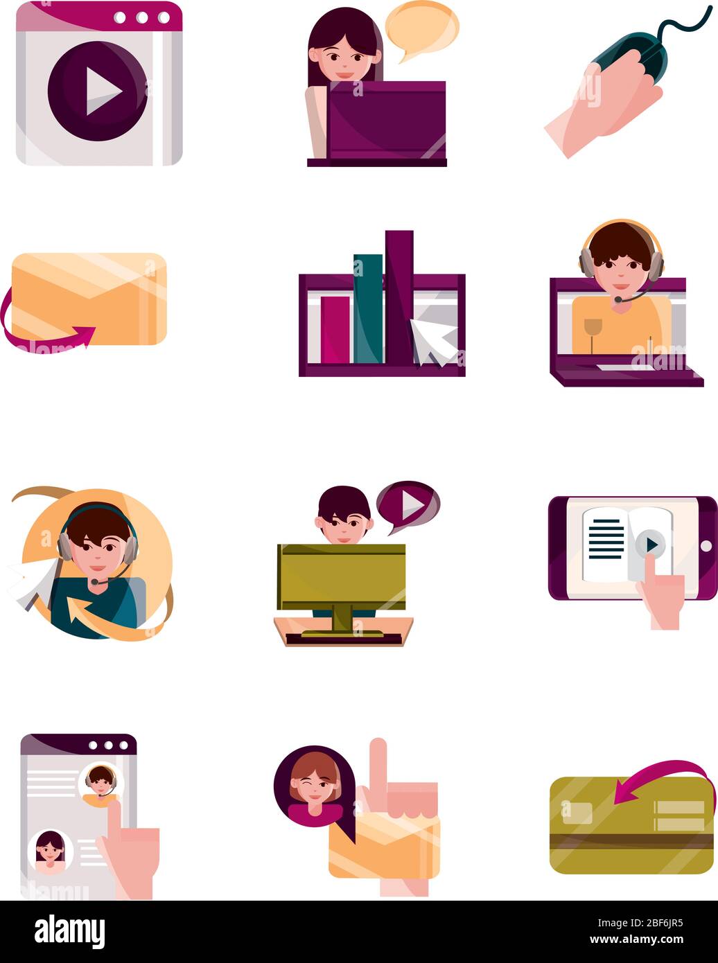 online activities, digital connection communication set icons vector ...