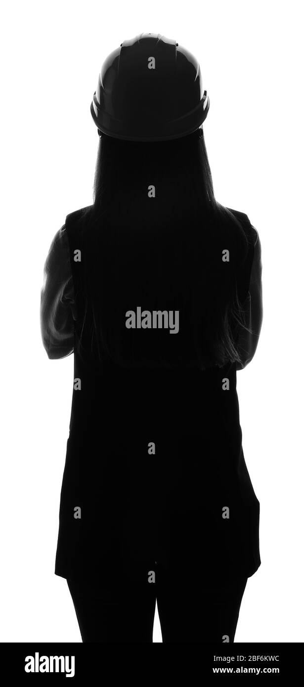 Silhouette of female engineer on white background, back view Stock ...
