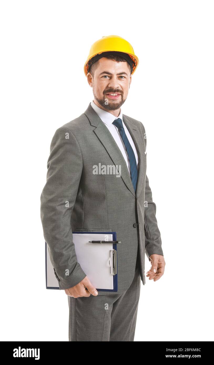 Male engineer on white background Stock Photo - Alamy