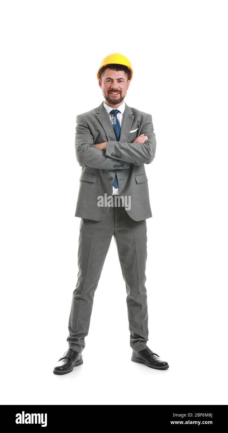 Male engineer on white background Stock Photo - Alamy